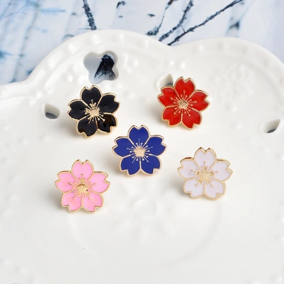 Jewelry | Super Cute Colorful Japanese Sakura Flower Pin Set | Poshmark